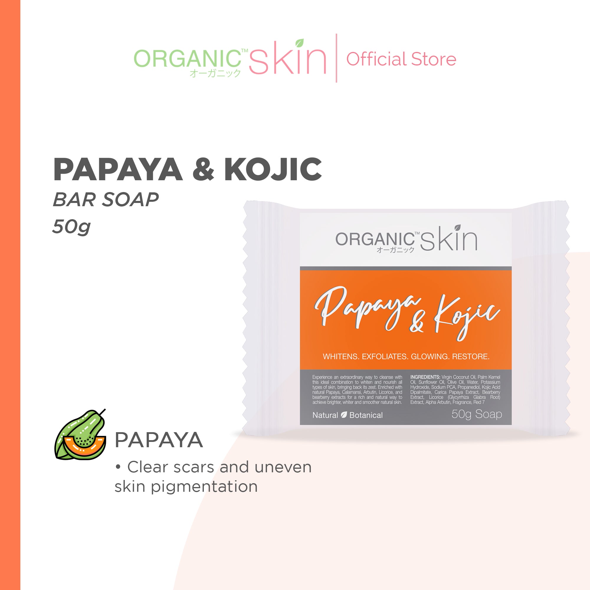 Organic Skin Japan Papaya & Kojic Whitening Soap 50g